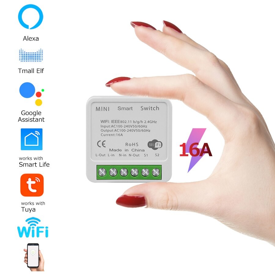 Jual Mini Wifi Smart Switch 2 Way Control Tuya 16A DIY Light Switches ...