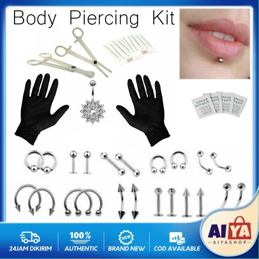 Jual 41Pcs Alat Tindik telinga / Hidung / Lidah / Pusar Bahan Stainless ...