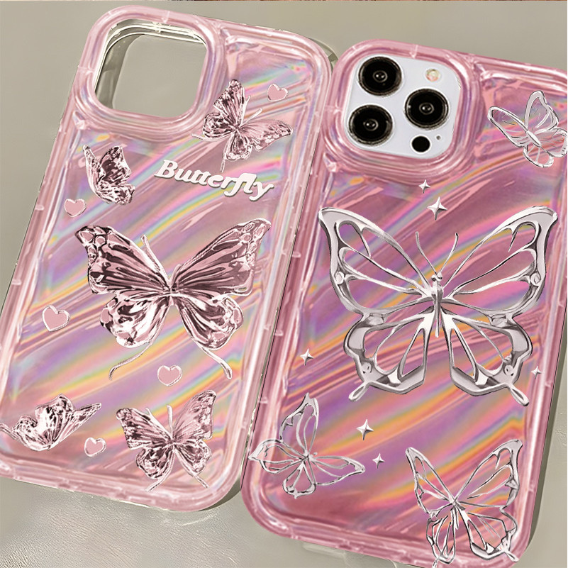 Jual ins metallic pink butterfly phone case Iphone 6 6s 6+ 6s+ 7 8 7+ 8 ...