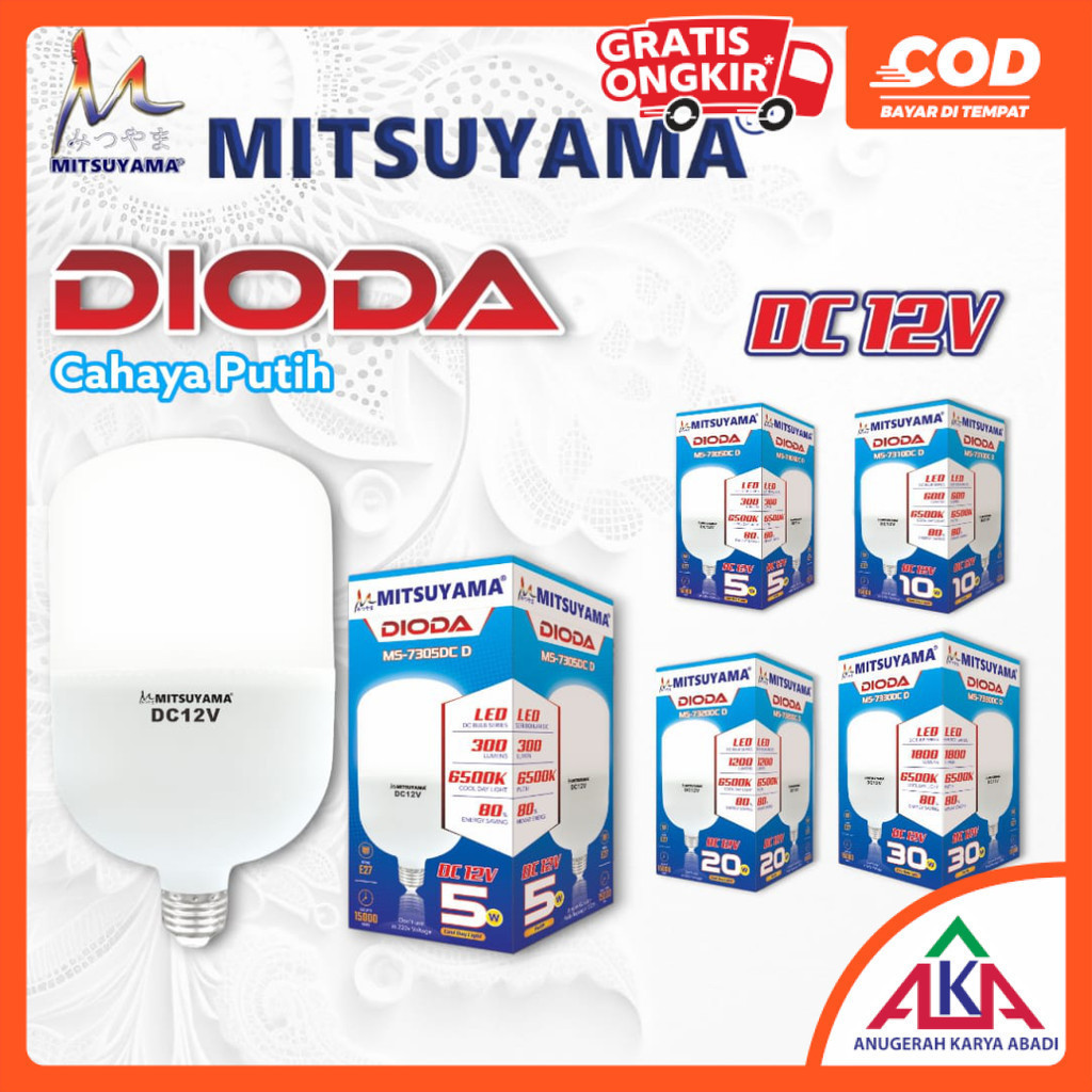 Jual MITSUYAMA Bohlam Lampu LED T Bulb DC 12V DIODA Series 5 / 10 / 20 / 30 Watt E27 Putih Cool ...