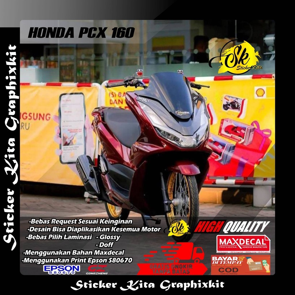 Jual 442 DECAL STICKER FULLBODY MOTOR HONDA PCX NEW 160 MERAH MAROON ...