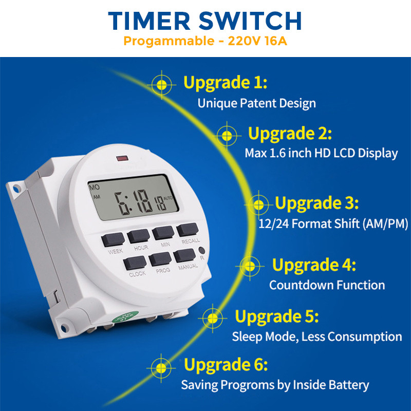 Jual SINOTIMER Programmable Digital Timer Switch Relay 16 Program 220V/16A - TM618N-2 | Shopee ...