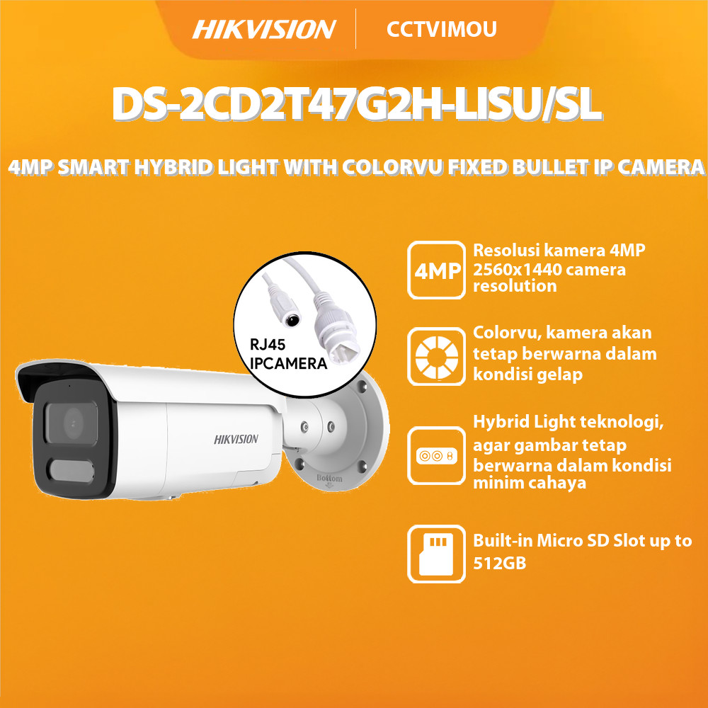 Jual HIKVISION DS-2CD2T47G2H-LISU/SL 4MP SMART HYBRID LIGHT COLORVU MICROSD UPTO 512GB BULLET IP ...