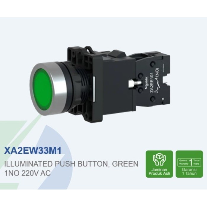 Jual SCHNEIDER Electric XA2 Push Button Illum Plus LED 220VAC 1NO Warna ...