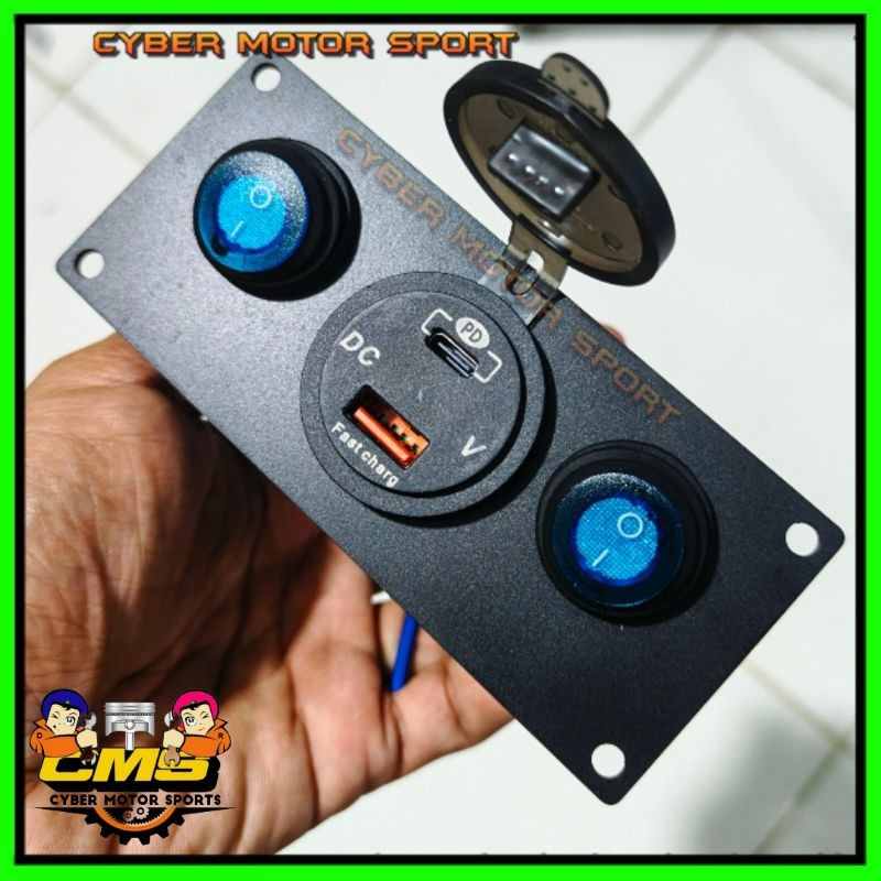 Jual saklar 2in1 panel usb PD type c usb saklar mobil 12v universal ...