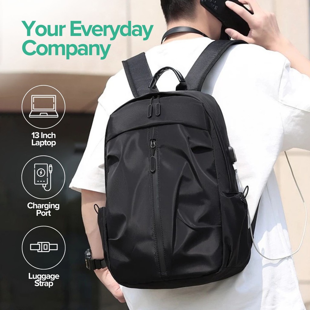 Jual [COD] Tas Ransel Laptop Polyester Simple Design with USB Charging ...