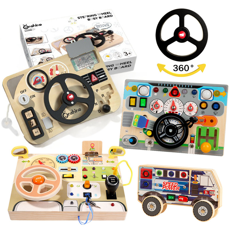 Jual Montessori Wooden Steering Wheel Busy Board Toys Car Light Switch ...