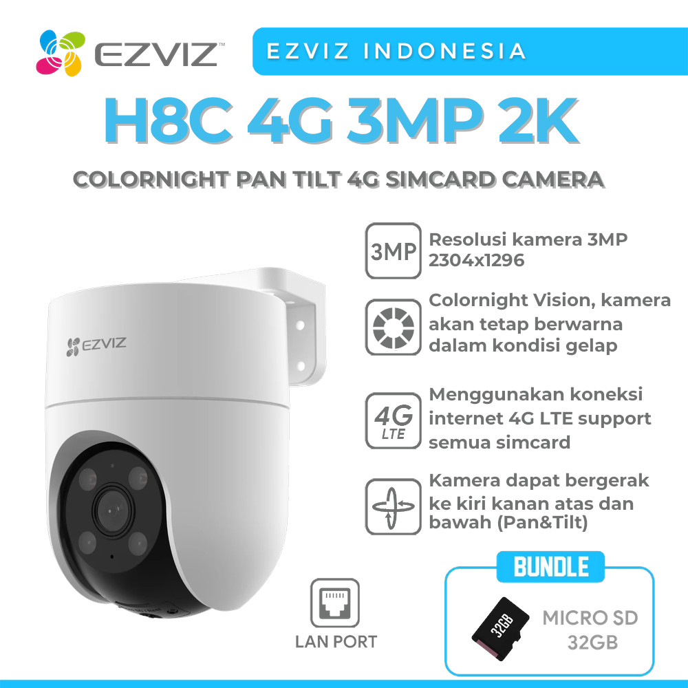 Jual EZVIZ H8C 4G 3MP 2K COLORNIGHT PAN TILT 4G SIMCARD ALL OPERATOR ...