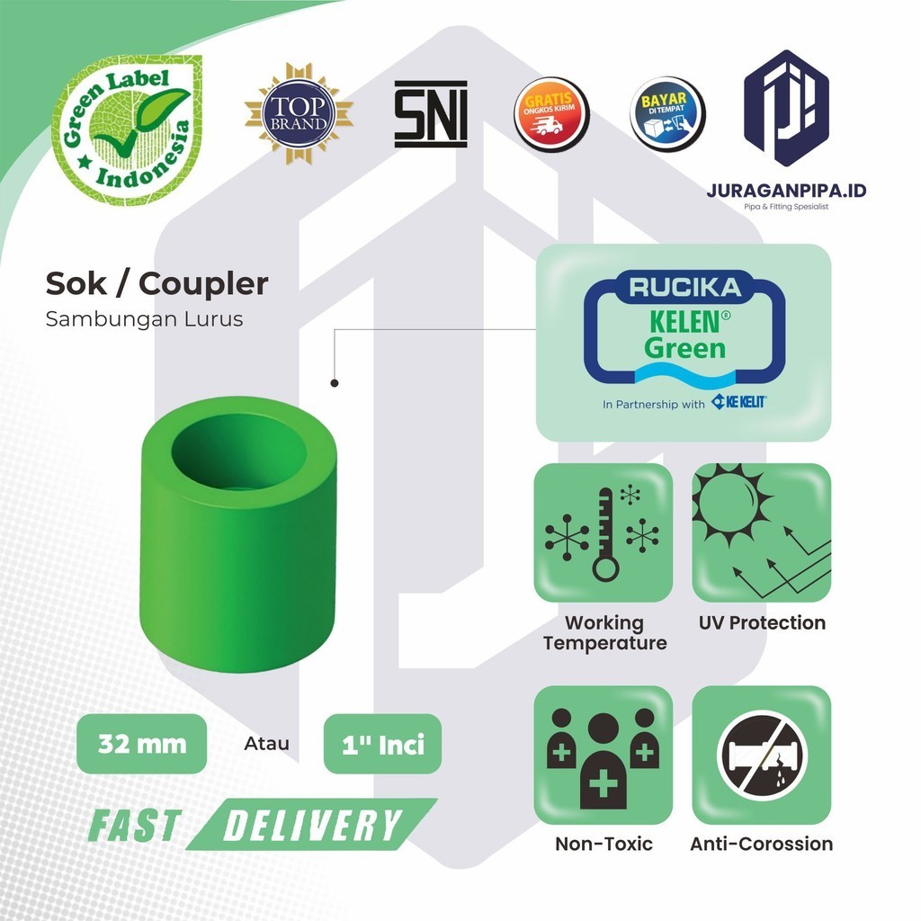 Jual Coupler PPR 32 mm | Sok/Socket PPR 32 mm ~ 1" Inci Rucika Kelen ...