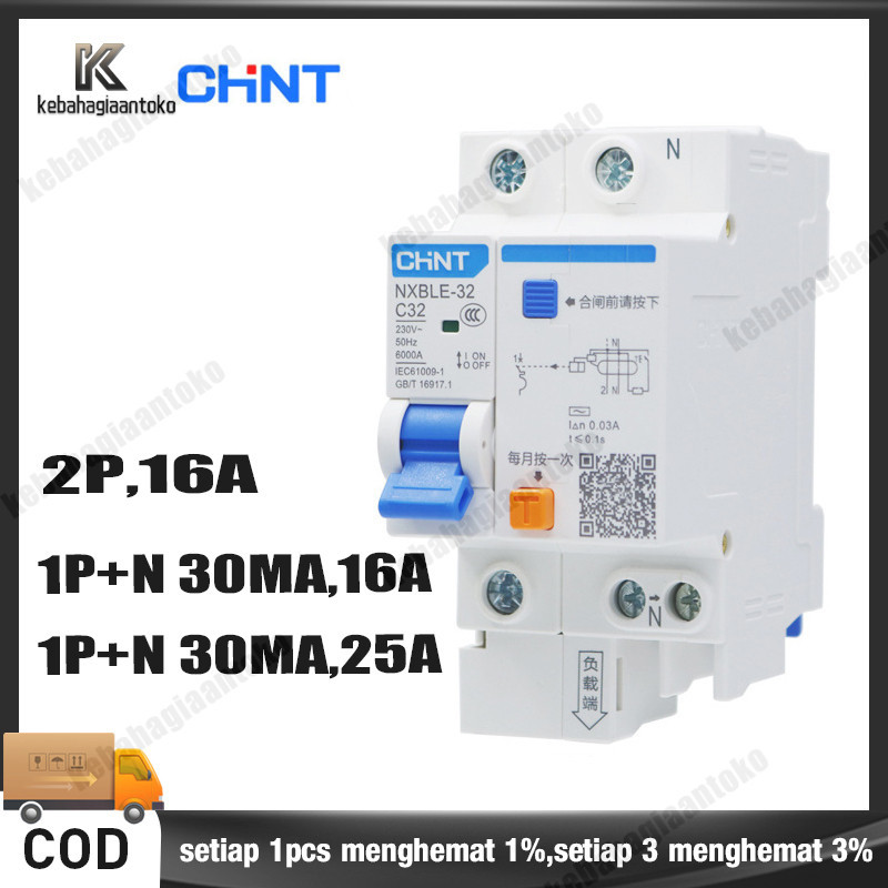 Jual CHINT RCBO NXBLE-63 1P+N 2P 3P+N 6A 10A 16A 20A 25A 32A 40A 50A ...
