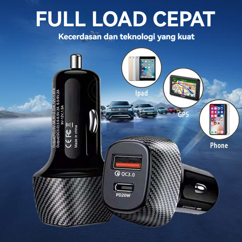 Jual Mobil Charger Fast Charging 2 Output Type C + USB Charger Motor ...