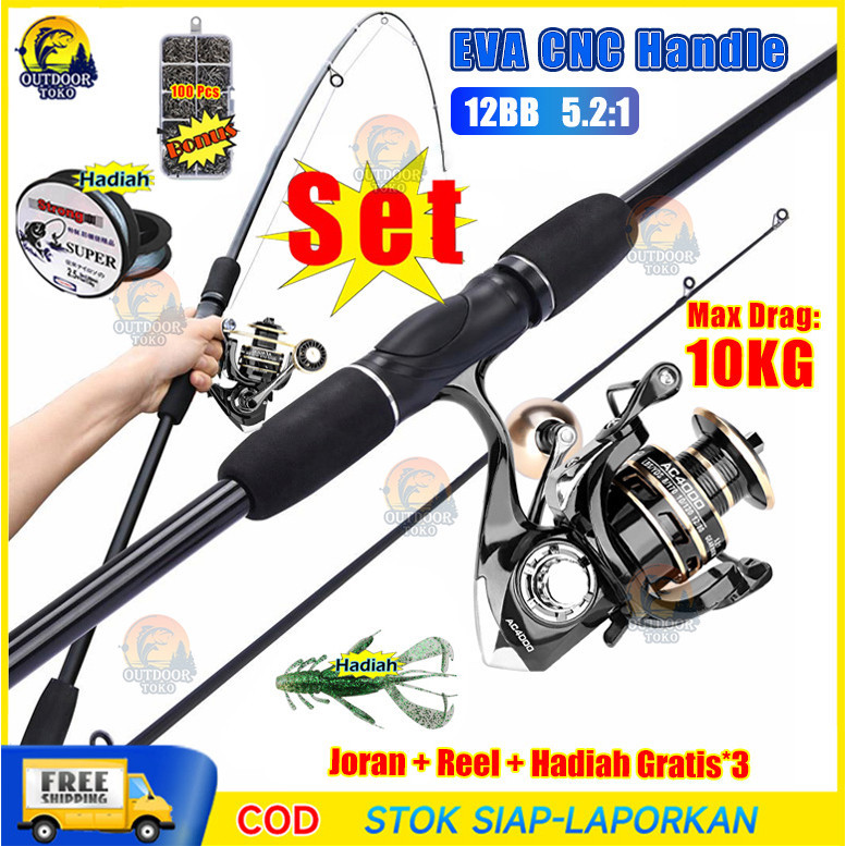 Jual Spinning Fishing Rod Metal Spool Spining Fishing Reel Set Pancing 1.8M Max Drag 5kg Crabon ...