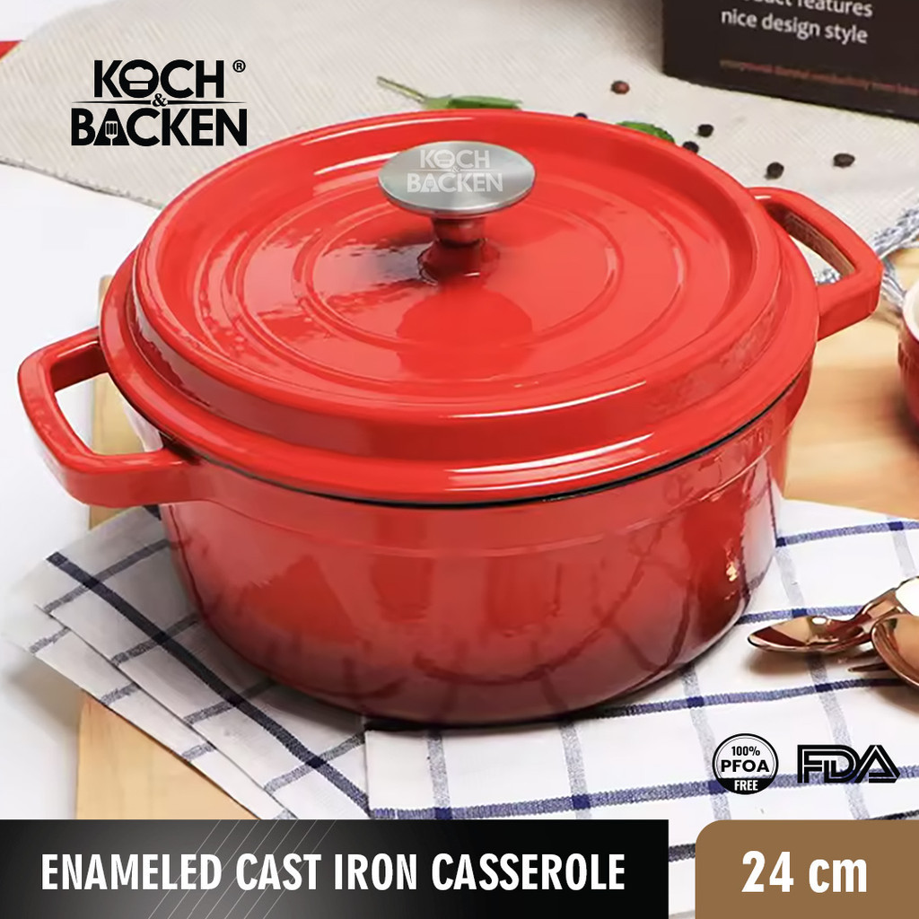 Jual KOCH&BACKEN Cast Iron Enamel Dutch Oven Casserole Red 24cm - Panci ...