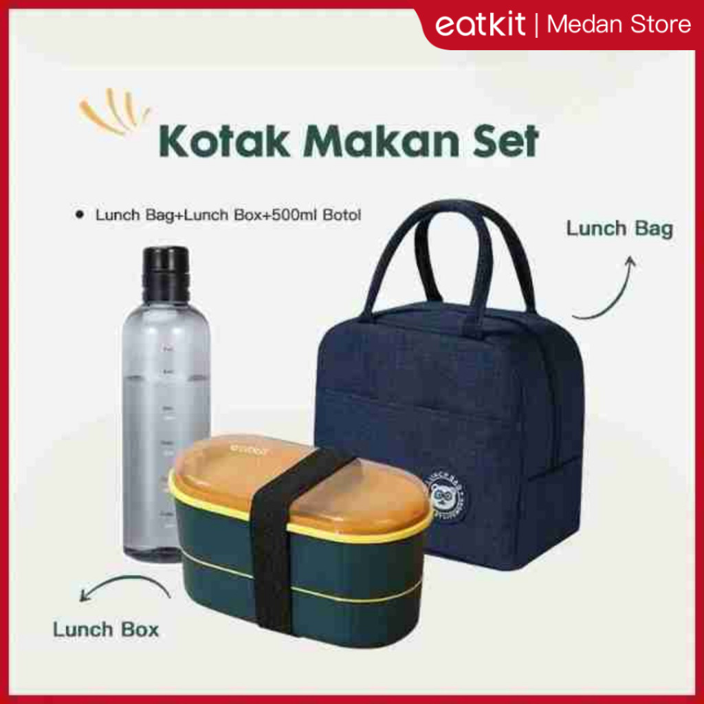 Jual [Medan Ready Stock] Eatkit 3in1 Lunch Box Set Kotak Makan Siang Aman untuk microwave Kotak ...