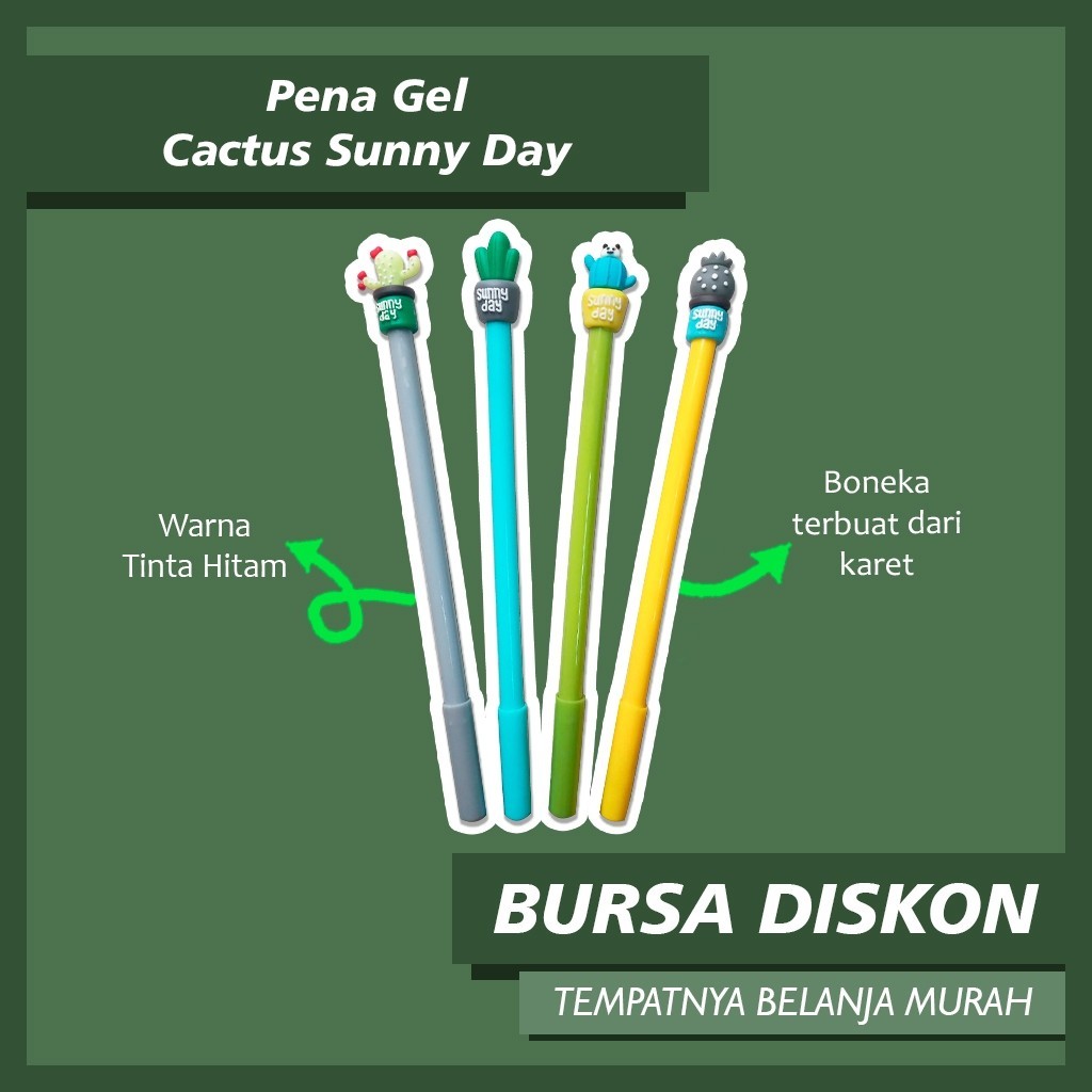 Jual 12pcs Pena Kaktus Sunny Day Pulpen Gel pen Bolpen Cactus Bolpen ...