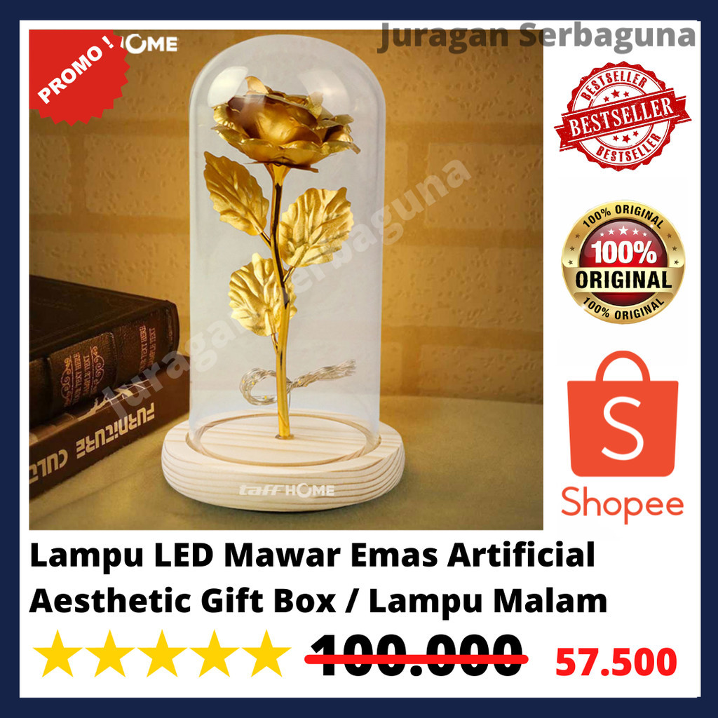 Jual Lampu LED Mawar Emas Artificial Aesthetic Gift Box / Lampu Malam ...