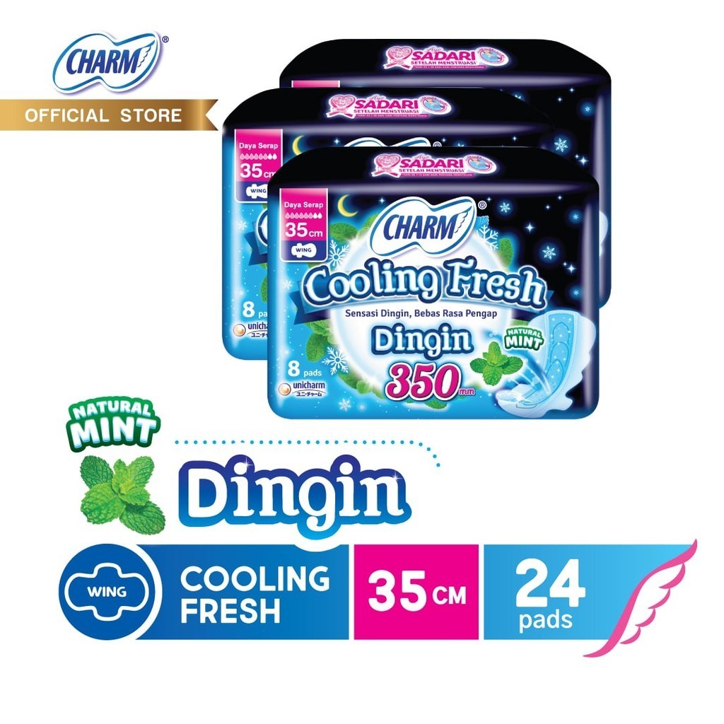 Jual Charm Pembalut Cooling Fresh Night 35cm 8 pads - 3 Packs | Shopee ...