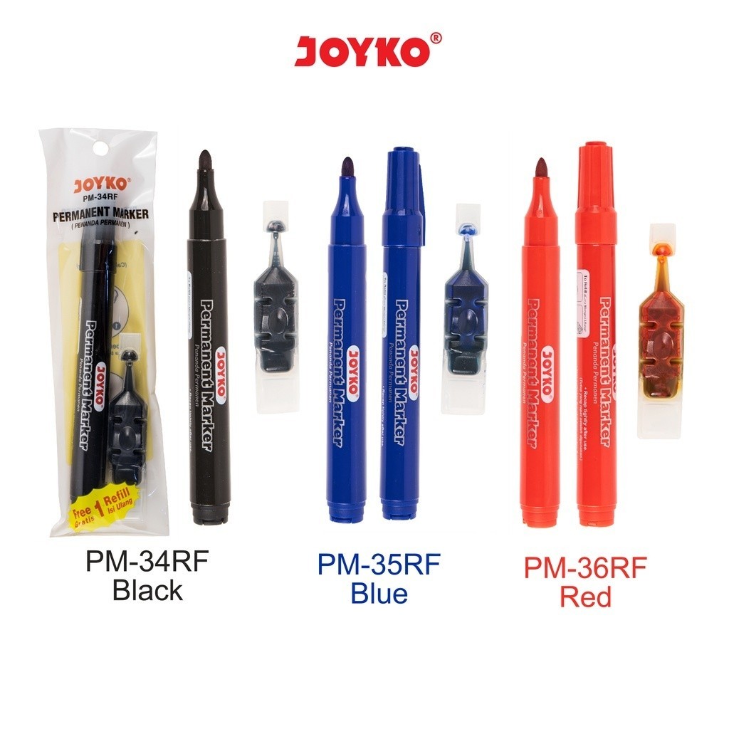 Jual Joyko Permanent Marker Spidol Permanen Round Tip Free Refill (1 ...