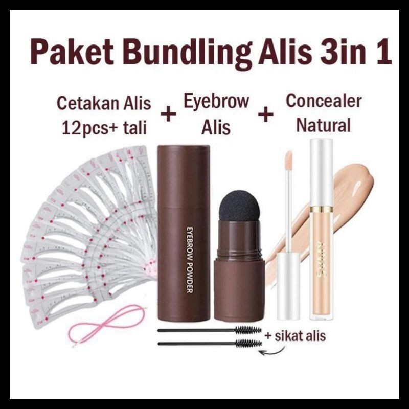 Jual Paket Alis 3 in 1 Lengkap Eyebrow Powder Stamp Concealer Cetakan ...