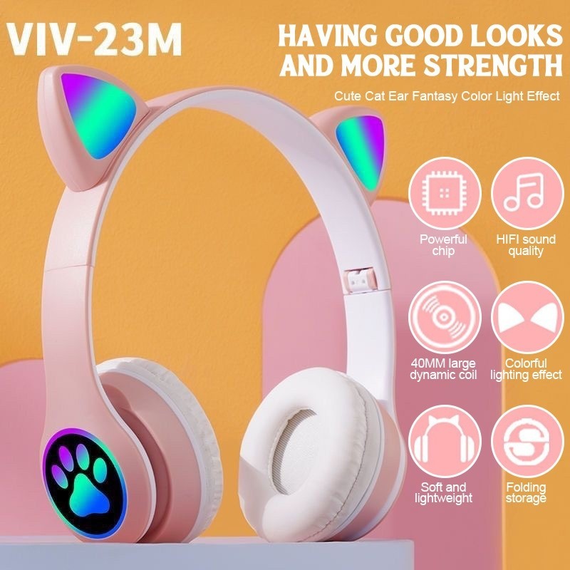 Jual Headset Kucing LED TWS Bluetooth 5.0 Headphone Extra Bass-Hu ...