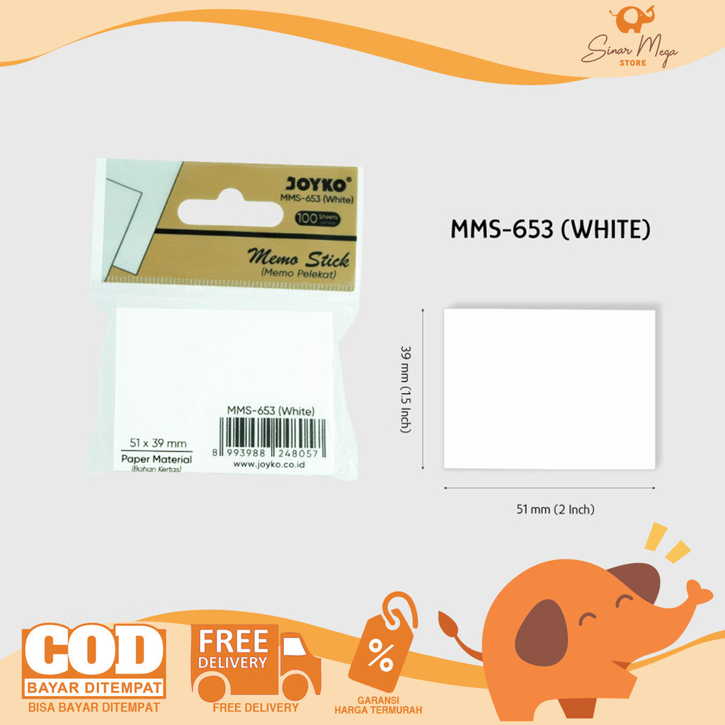 Jual Joyko Memo Stick MMS-653 White Sticky Notes Polos Kecil Murah ...