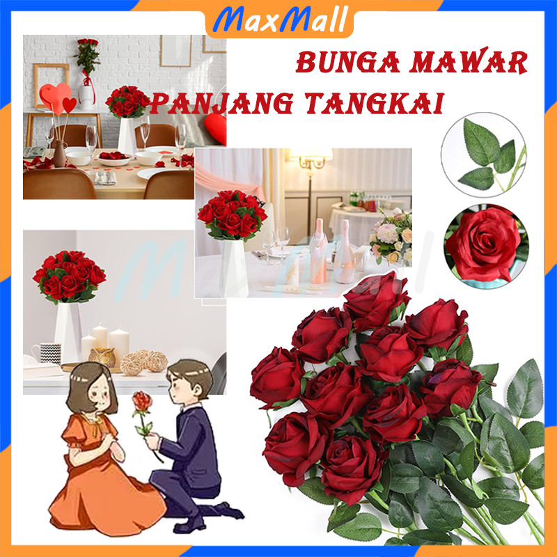 Jual 1PCS Bunga Mawar Palsu Single Rose Mawar Imitasi Bunga Plastik ...