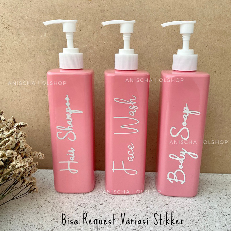 Jual Botol Refill Pump Kotak PINK Glossy 500ml Free Stiker Cutting ...
