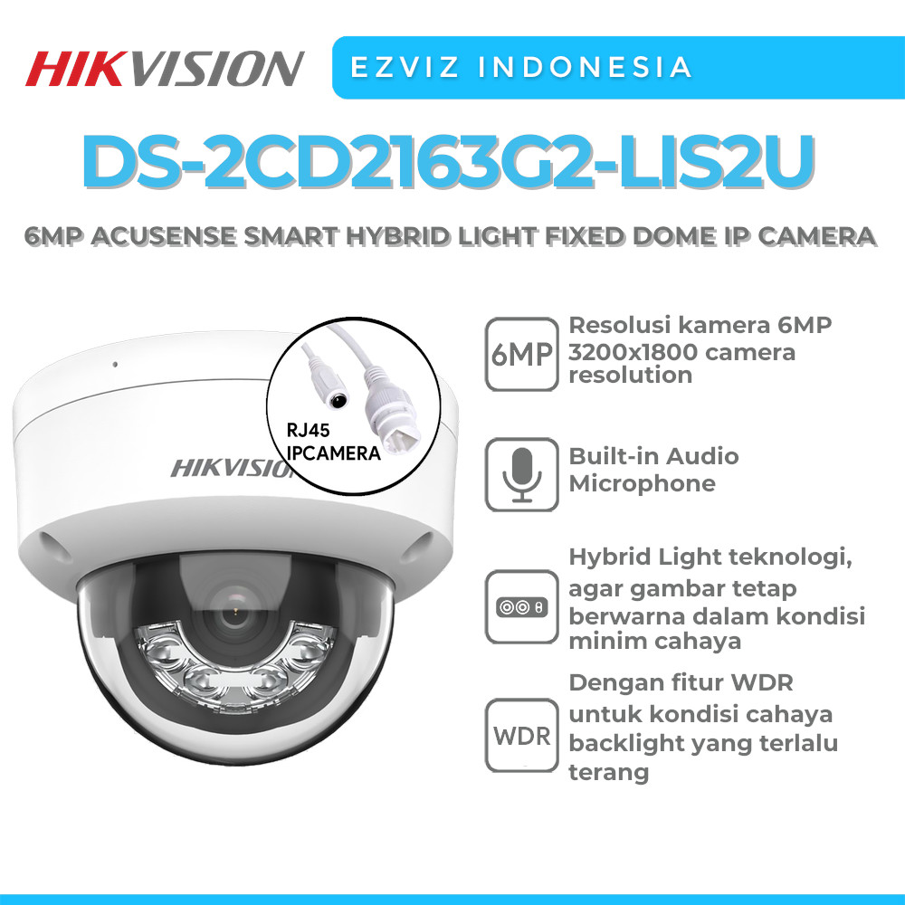 Jual HIKVISION DS-2CD2163G2-LIS2U 6MP ACUSENSE SMART HYBRID LIGHT BUILT-IN MIC DOME IP CAMERA ...