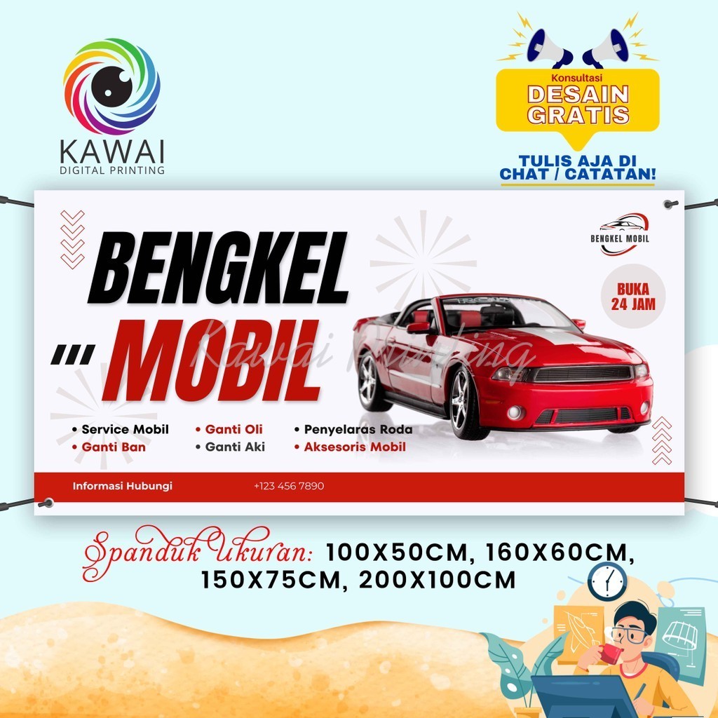 Jual Spanduk Banner MMT Bengkel Home Garage Perbaiki Mobil Merah Bisa ...