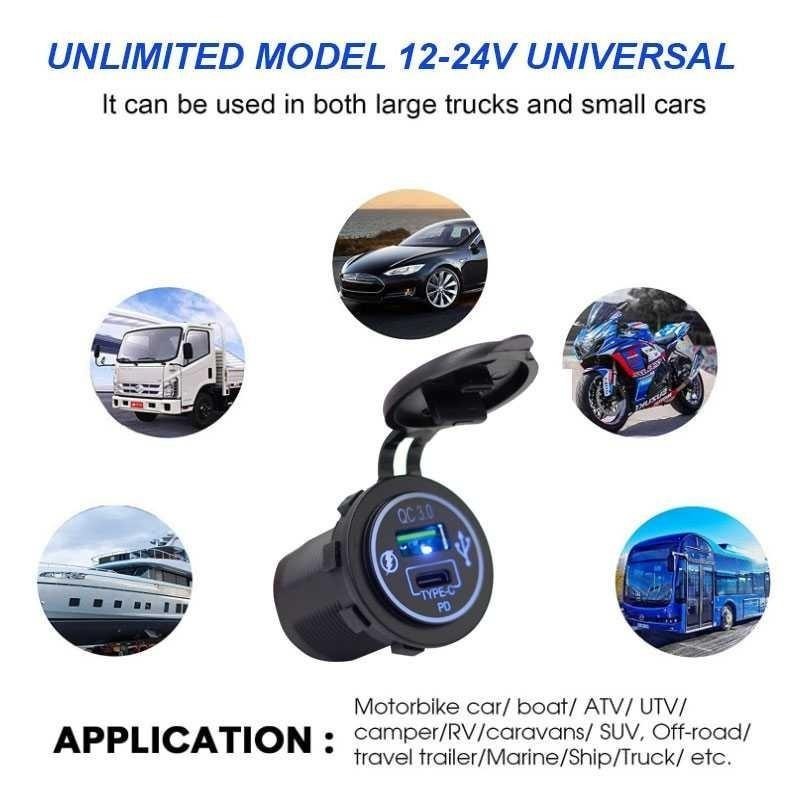 Jual Charger Mobil Type C PD QC 3.0 dengan LED untuk 12/24V - QT01 ...