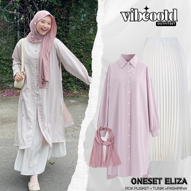 Jual Eliza Outfit Set Wanita Hijab ( Bawahan Rok Plisket + Atasan Tunik Panjang + Pashmina ...