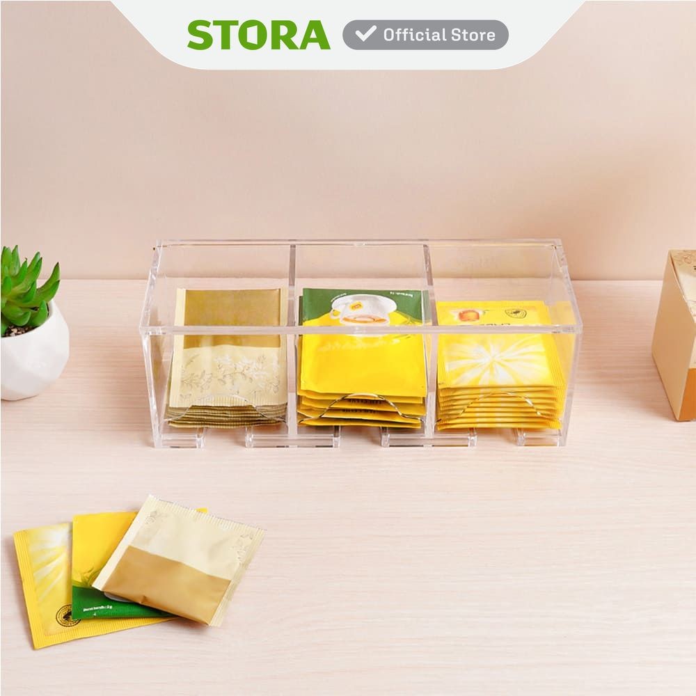 Jual Stora Tempat Penyimpanan Teh 3 Kompartemen Akrilik Tea Box Storage ...