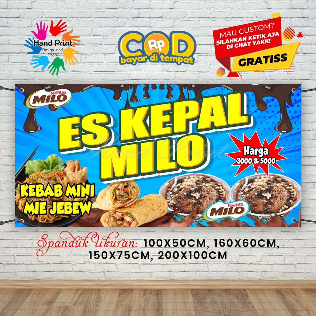 Jual Cetak Spanduk Banner Es Kepal Milo Biru MMT Spanduk Custom 200x100 ...