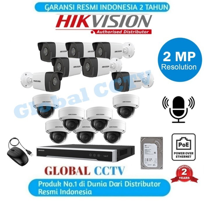 Jual Paket IP Camera Hikvision CCTV 14 Cam Nvr 16ch PoE 2MP Audio ...