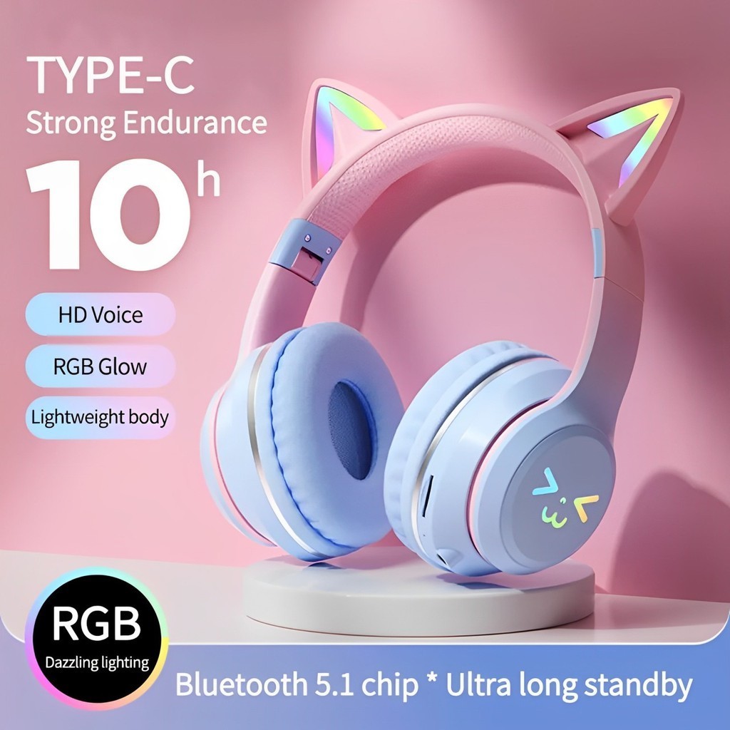 Jual Headphone RGB Headset Hadiah Anak Perempuan Kucing Lucu dengan ...