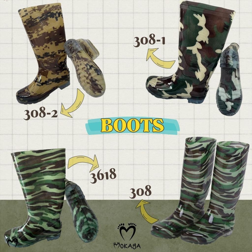 Jual Sepatu Boots / BOOT Tinggi Hujan Sawah Doreng Hijau Army Tentara ...