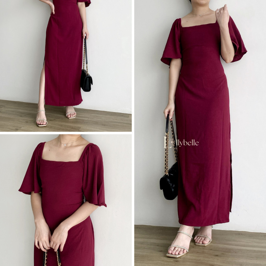 Jual Natal Dress satin Dress Midi Amadea Dress satin Maxi Flowy Long ...