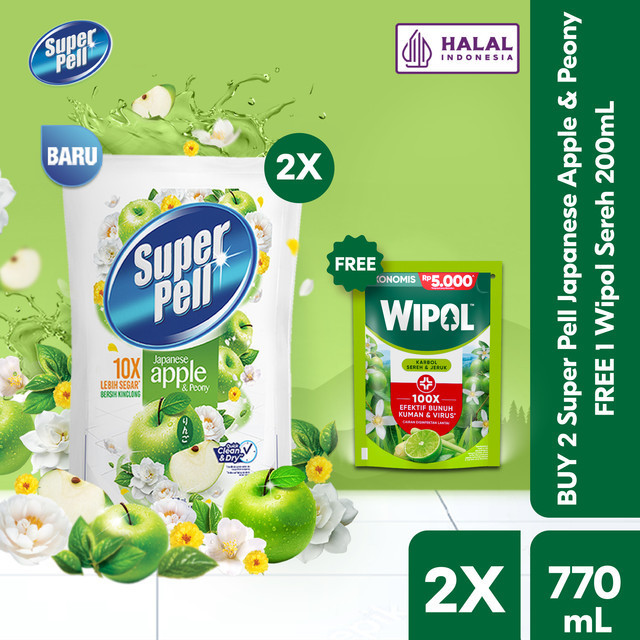 Jual Buy 2 SuperPell Japanese Apple & Peony 770 mL FREE 1 Wipol Sereh ...