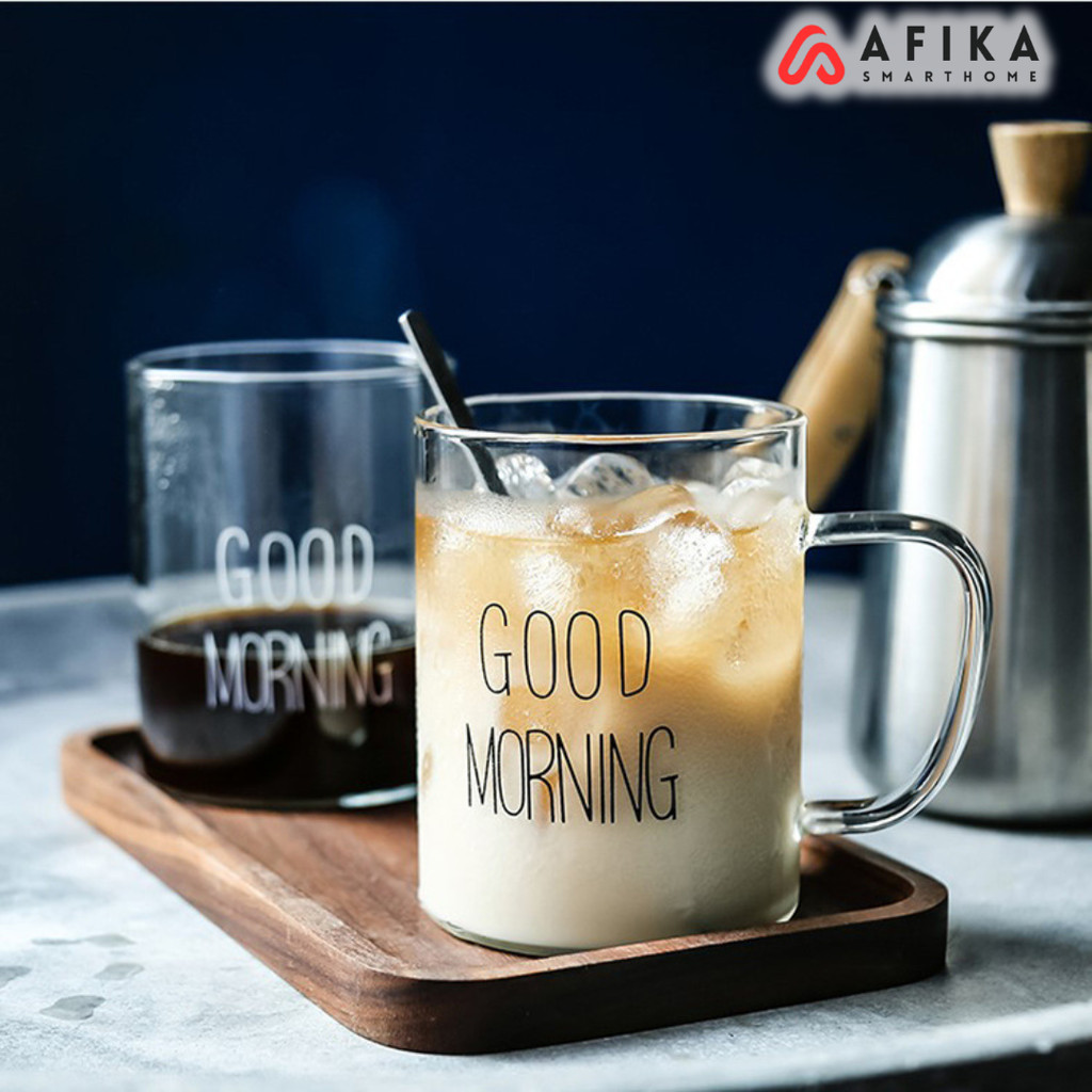 Jual Gelas Glass Coffee Mug Desain Good Morning 400 ml | Shopee Indonesia