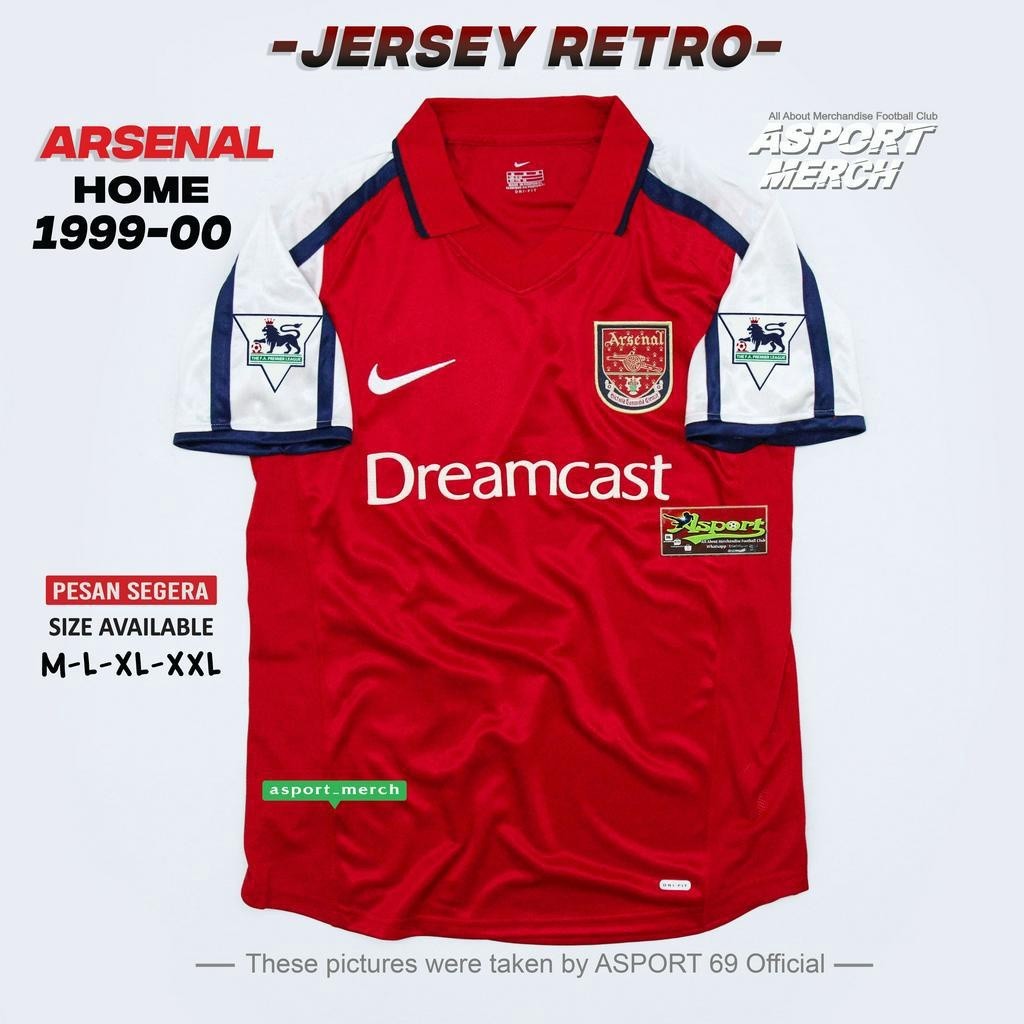 Jual B09PT56 JERSEY BOLA ARSENAL RETRO HOME 1999 2000 SOCCER JERSEY ...