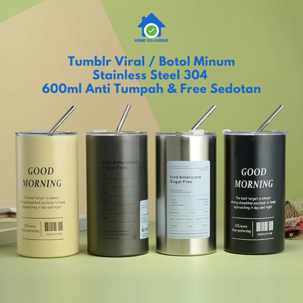 Jual Botol Minum Stainless Steel 304 600ml anti tumpah / Tumblr Viral 600ml+ Free Sedotan ...