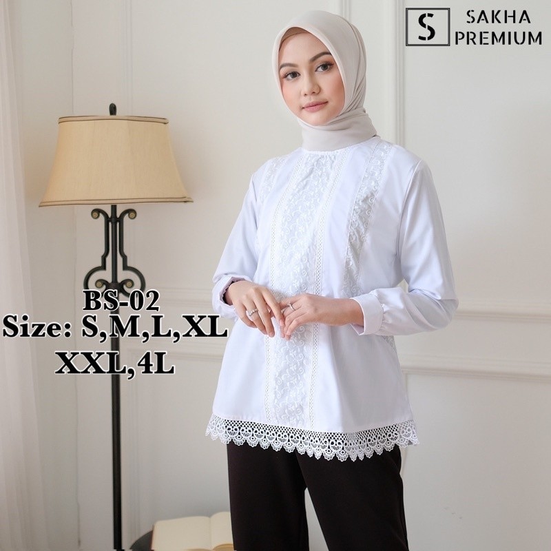 Jual Sakhapremium.id - Baju Putih Blouse atasan Wanita Kerja Fashion Muslim / Blouse Putih ...