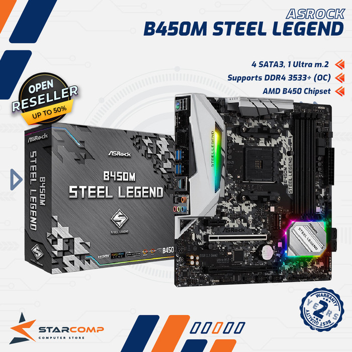 Jual Asrock B450M Steel Legend AM4 Motherboard RGB for Ryzen Mobo ...