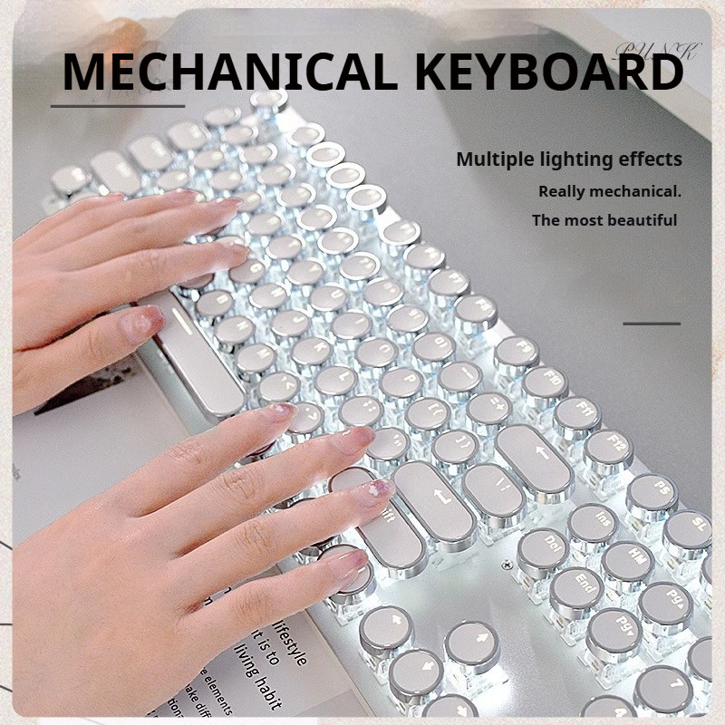 Jual EWEADN TK100 Punk Typewriter Mechanical Gaming Keyboard, 104Keys with LED Backlit USB Wired ...