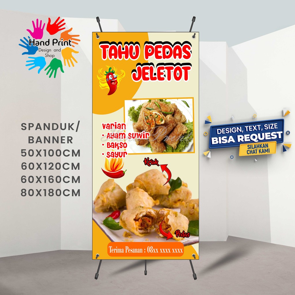 Jual Cetak Spanduk Banner Tahu Jeletot Pedas MMT Spanduk Custom 60x160 ...