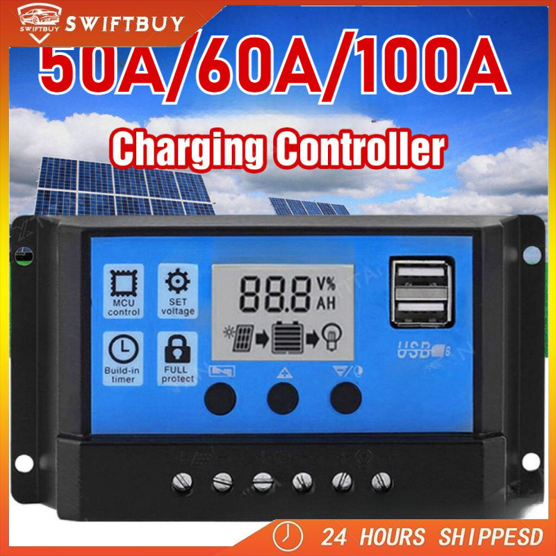Jual Solar Charge Controller LCD LED Display Solar PWM 12V/24V 50A 60A USB Panel Surya Charge ...