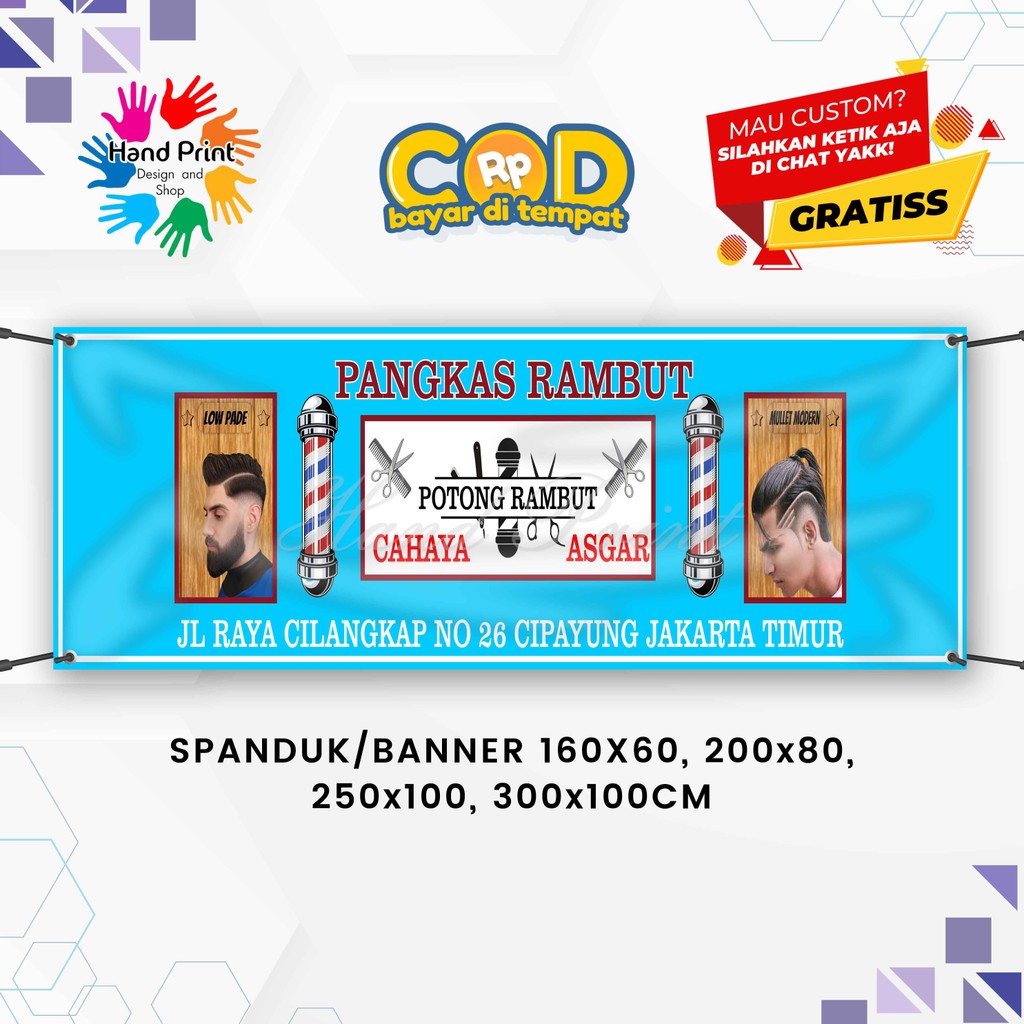 Jual Cetak Spanduk Banner Pangkas Rambut Biru MMT Spanduk Custom ...