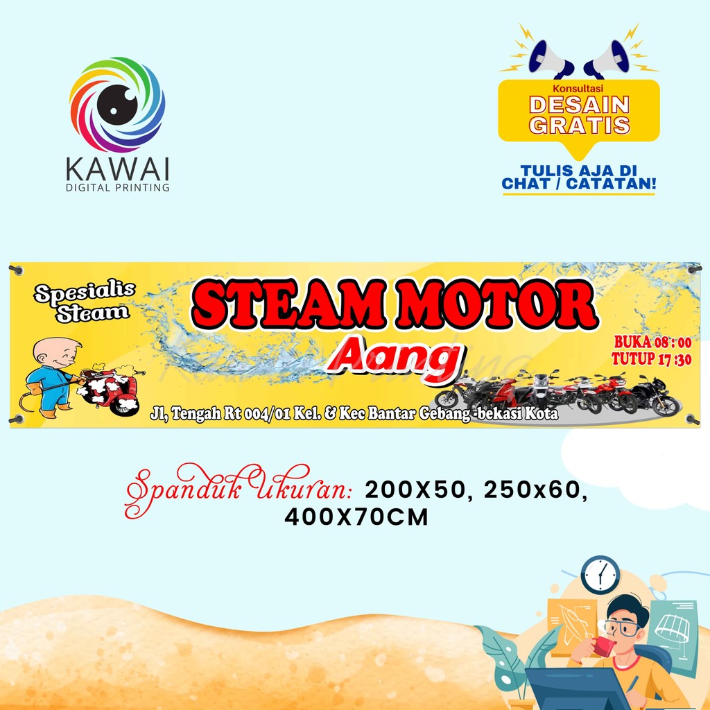 Jual SPANDUK BANNER Steam Motor Kuning MMT Spanduk Custom 400x70 ...