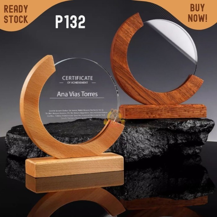 Jual P132 Plakat kristal dengan kayu 19cm Trophy Crystal kaca Piala ...