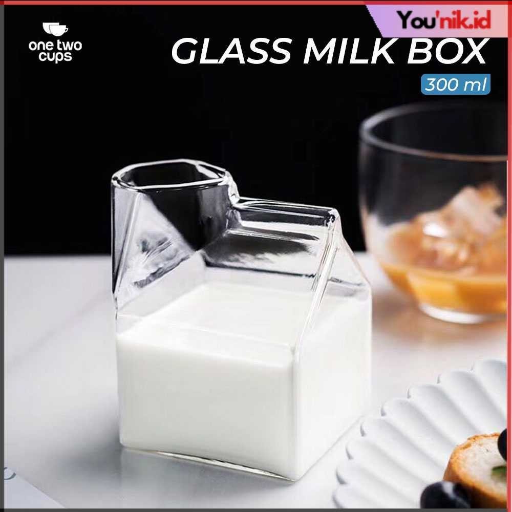 Jual Younik - One Two Cups Gelas Kaca Kotak Susu Borosilicate Glass Milk Box 300ml | Shopee ...